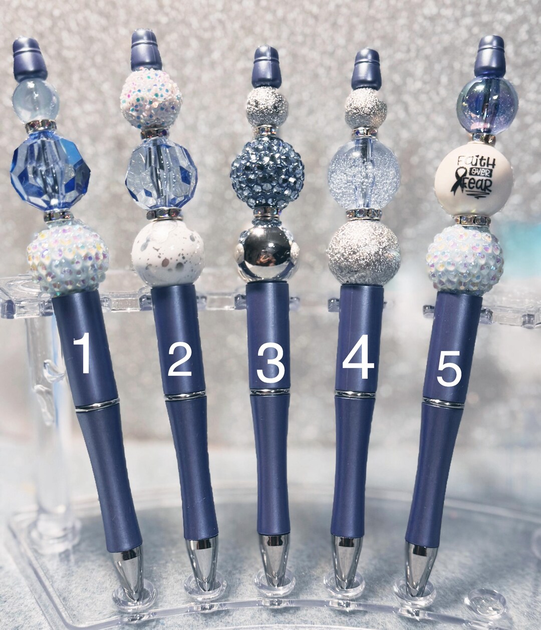 Icy Blue Beaded Pen: Refillable Elegant Writing Pen - Etsy