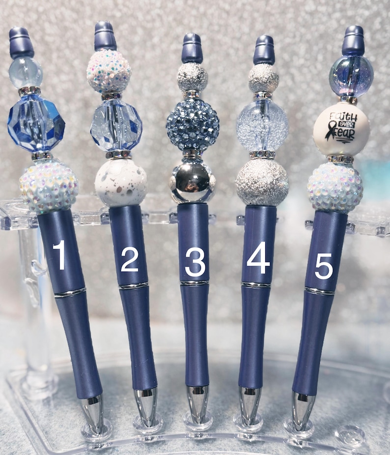 Icy Blue Beaded Pen: Refillable Elegant Writing Pen - Etsy
