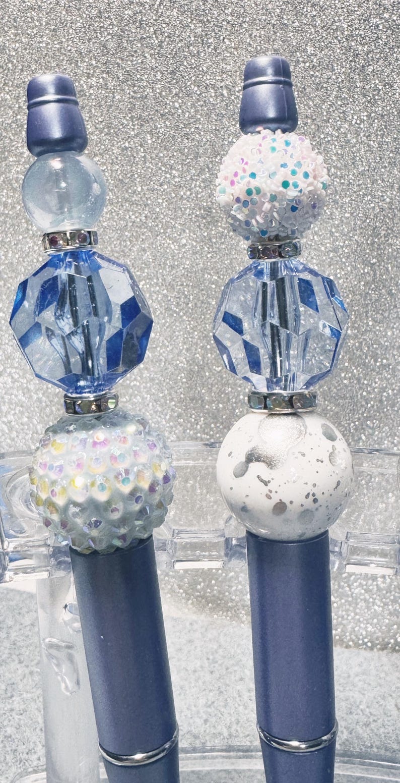 Icy Blue Beaded Pen: Refillable Elegant Writing Pen - Etsy