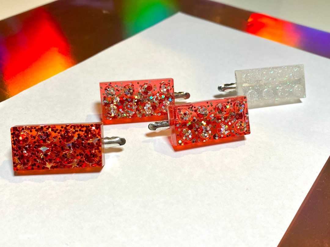 Handmade Resin Brick Toy Shaped Hair Clips With Glitter, Kidcore Hair ...