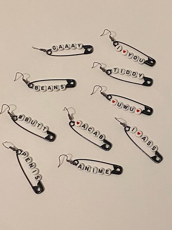 Custom Beaded Message Safety Pin Earrings Etsy Canada