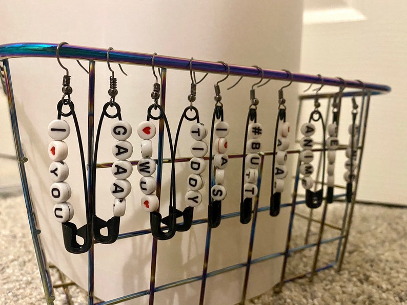 Custom Beaded Message Safety Pin Earrings - Etsy