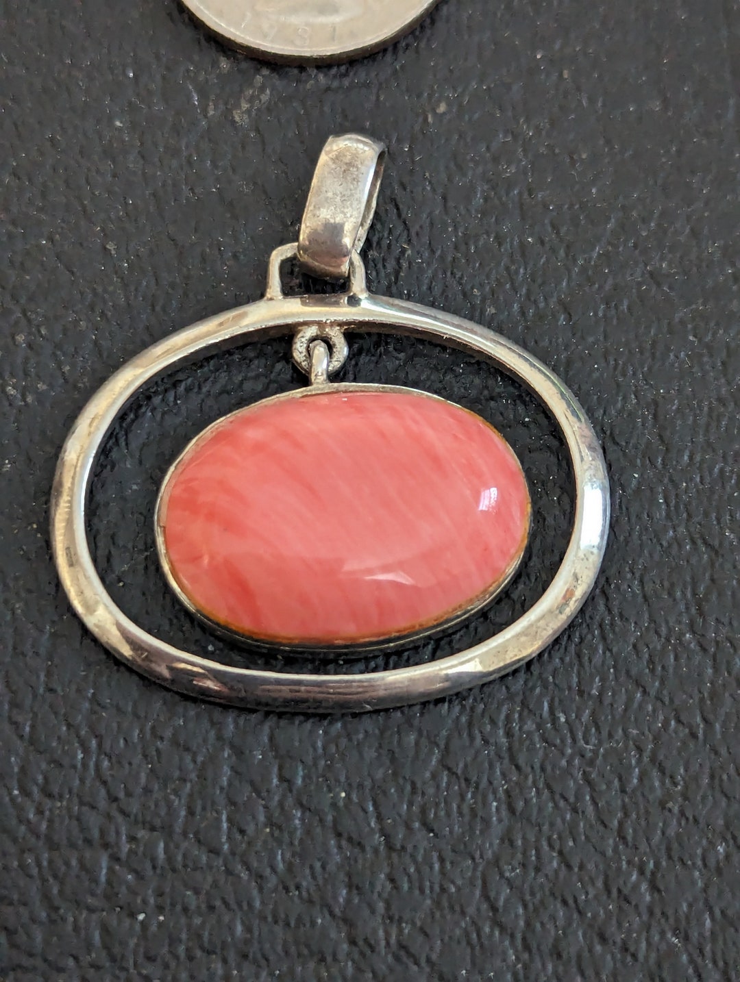 Vintage Sterling Silver Pendant With Salmon Colored Stone - Etsy