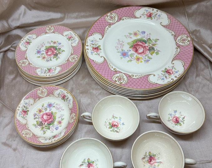 Vintage Partial Dinnerware Set Myott Staffordshire England Rose Pink 4x ...