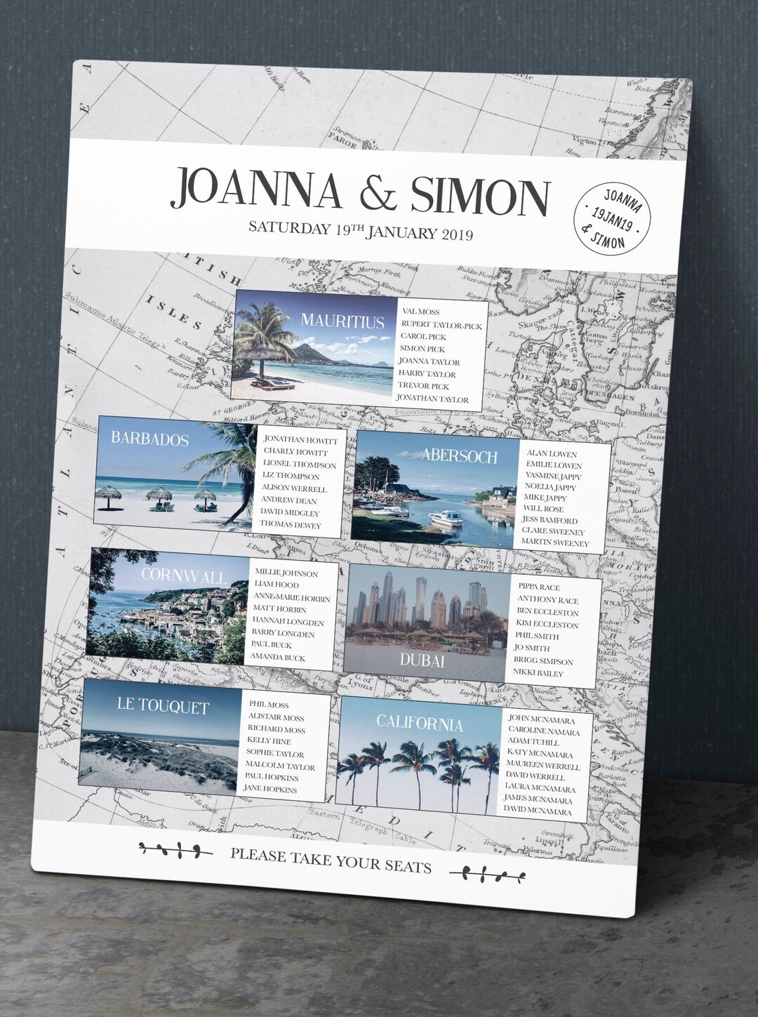 Travel Themed Wedding Table Plan With Vintage Map - Etsy