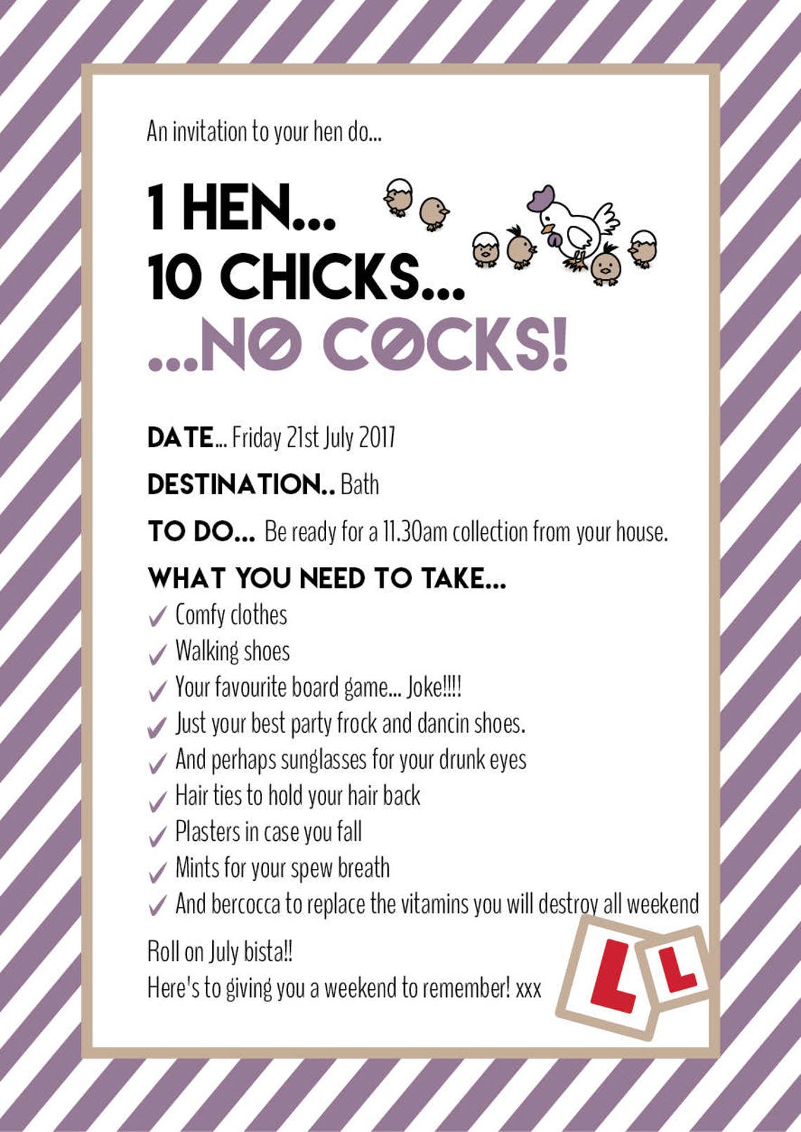 Hen do Invitation and itinerary for the bride & guests set | Etsy