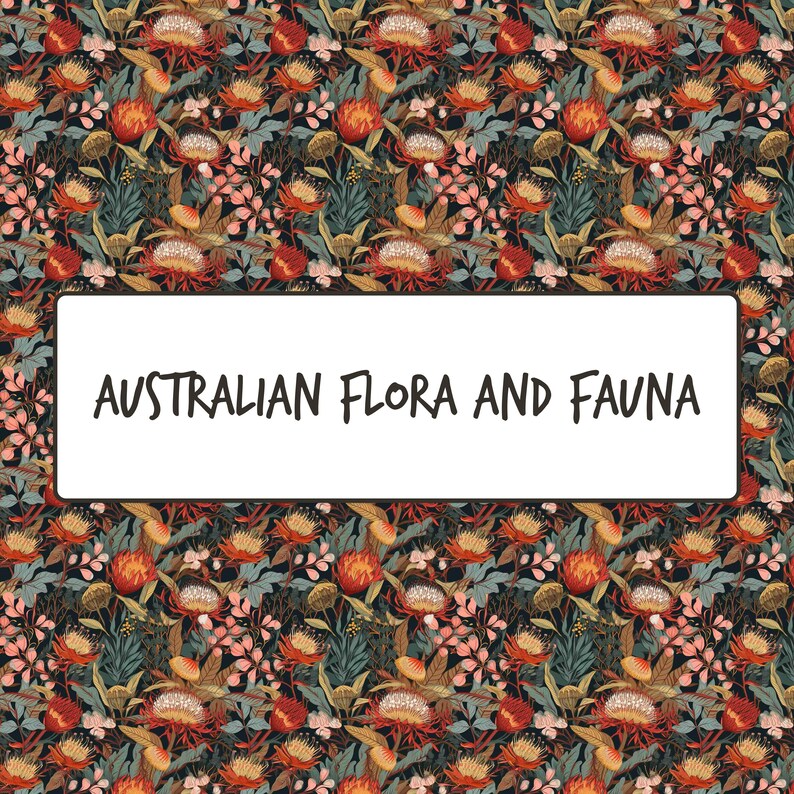 5 Australian Flora and Fauna Digital Seamless Patterns Featuring Plants ...
