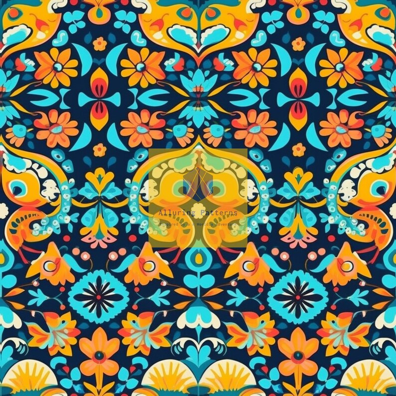 5 Colorful Seamless Digital Patterns Mexican Fiesta Textiles and Folk ...