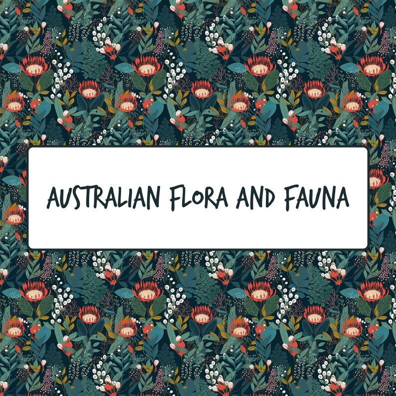 5 Australian Flora and Fauna Digital Seamless Patterns Featuring Plants ...