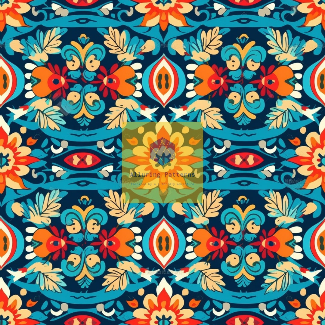 5 Colorful Seamless Digital Patterns Mexican Fiesta Textiles and Folk ...