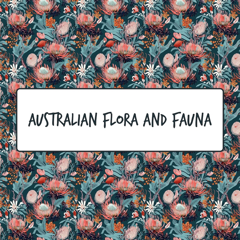 5 Australian Flora and Fauna Digital Seamless Patterns Featuring Plants ...