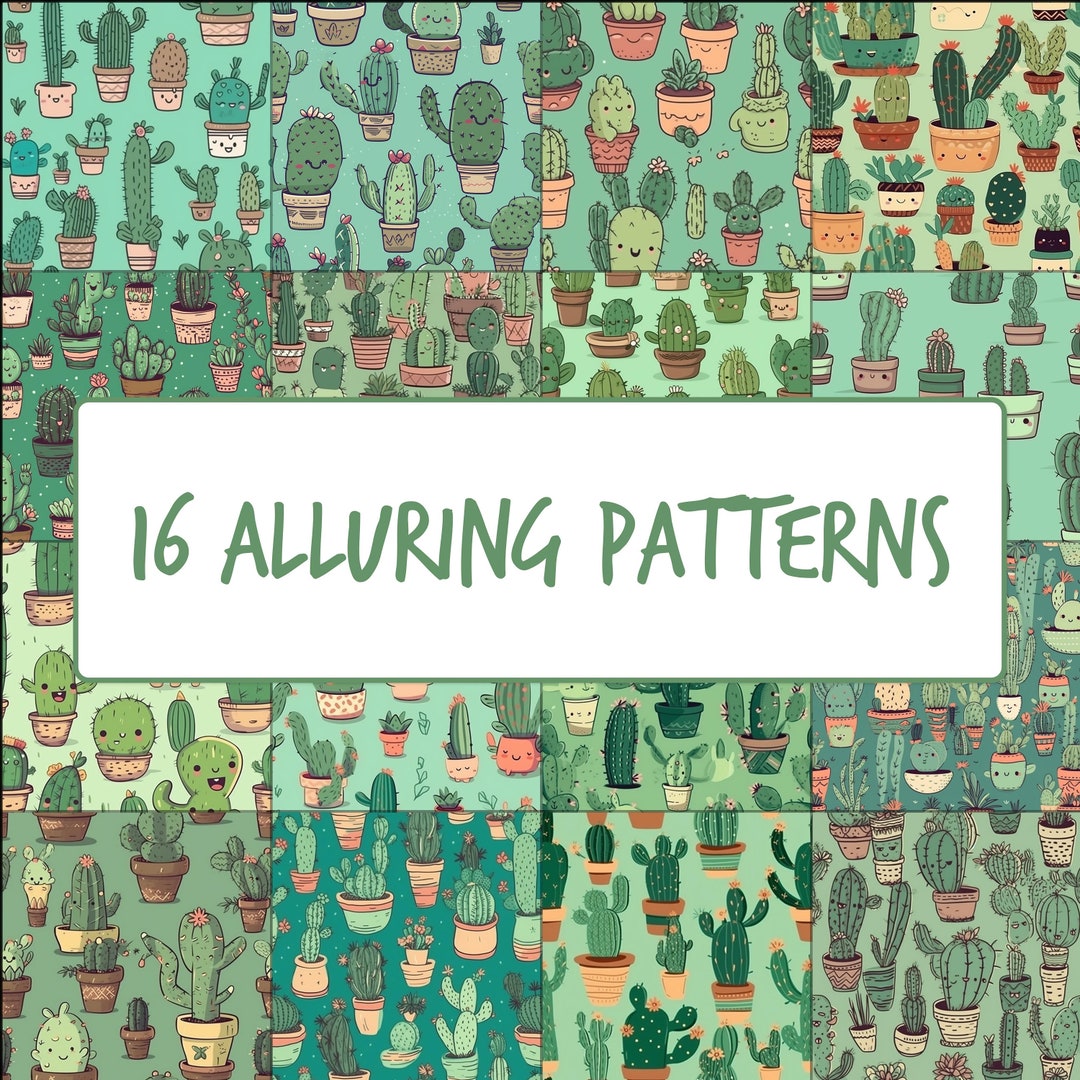 16 Adorable Cactus Craft Paper Patterns for Scrapbooking, Digital ...
