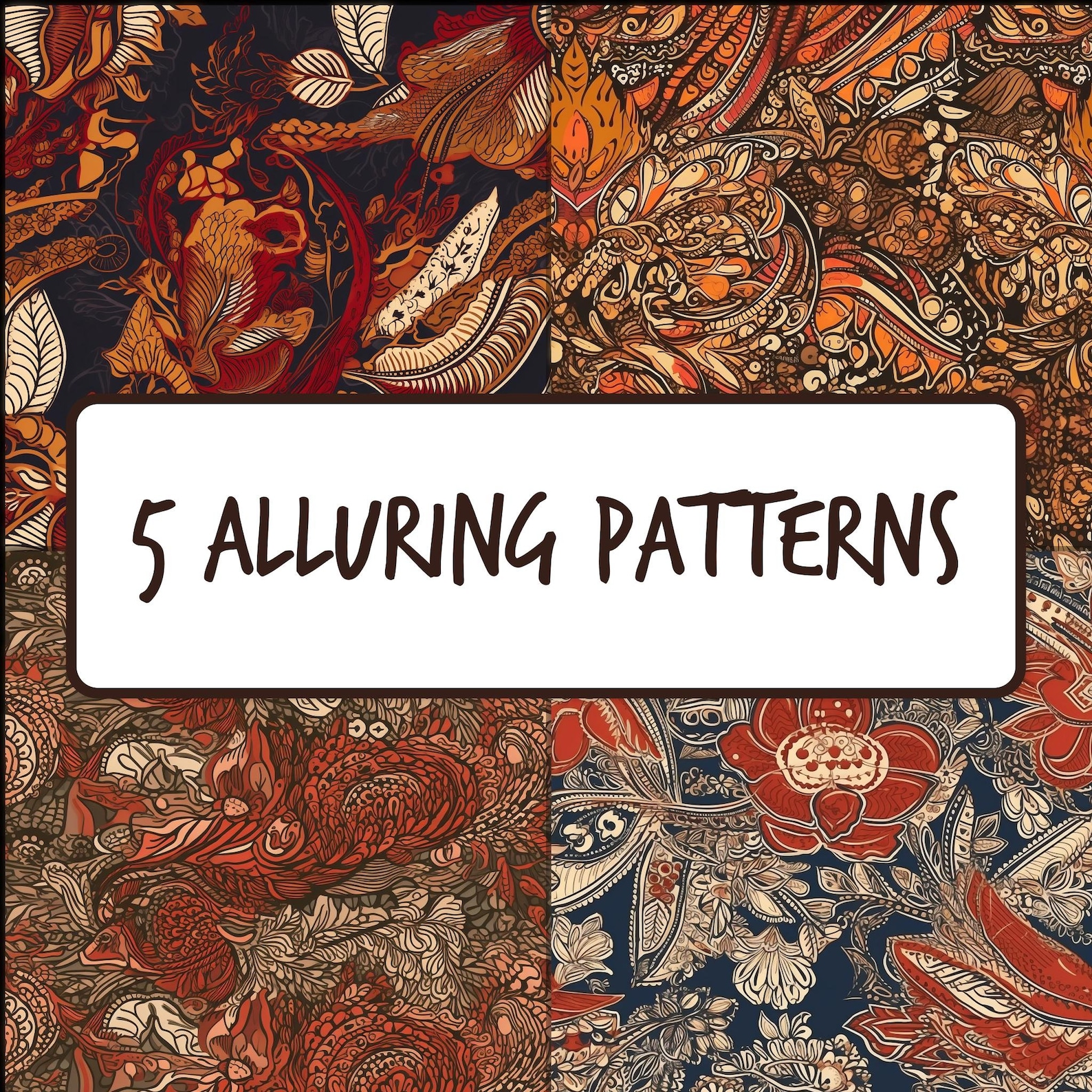 5 Indonesian Batik Hand-drawn Digital Seamless Patterns Rich Tradition ...