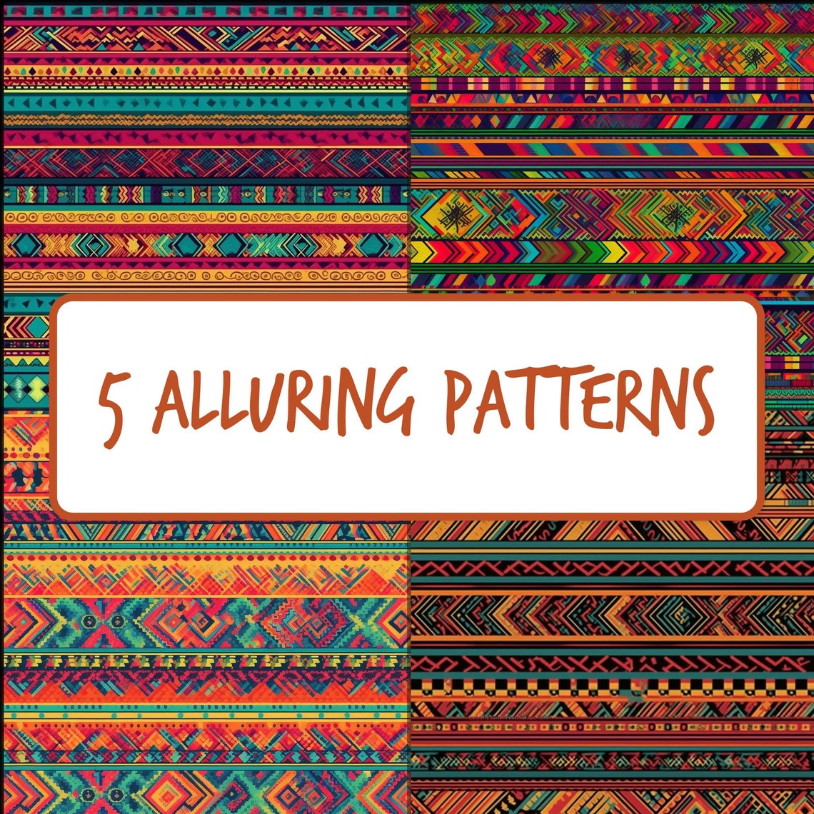 5 Peruvian Seamless Patterns With Vibrant Colors Intricate Weaving for ...