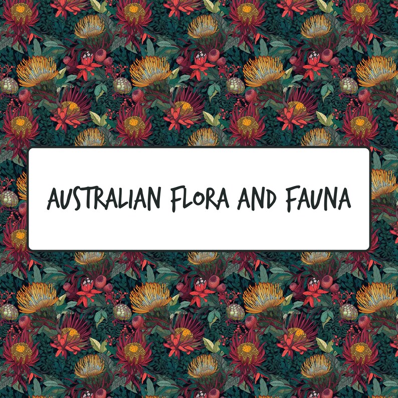 5 Australian Flora and Fauna Digital Seamless Patterns Featuring Plants ...