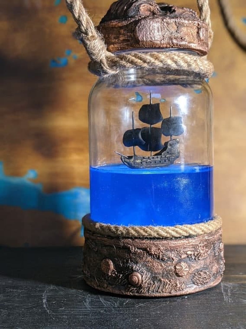 Pirate Party Lantern Wooden Sunken ship Glass lamp Table Decor | Etsy