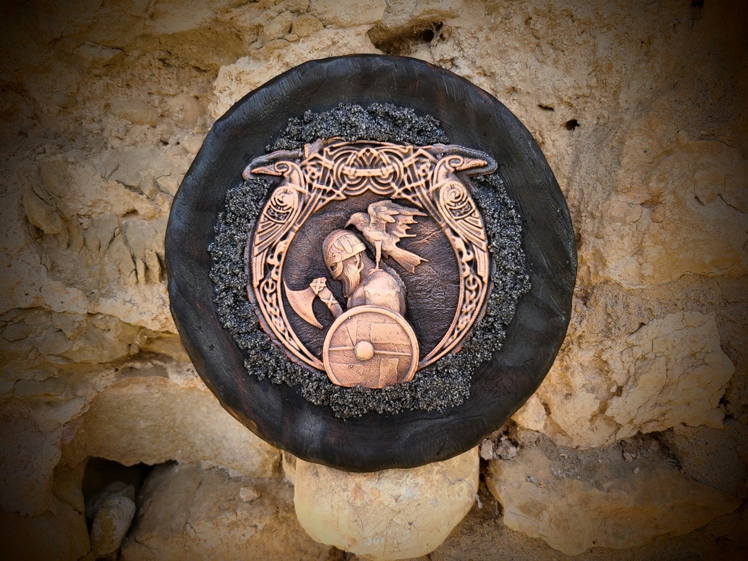 Viking Wall Decor, Viking Shield, Viking Symbols Wall Art With a Crow ...