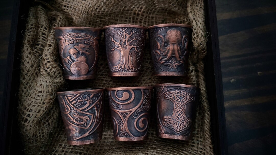 Viking Copper Shot Glass Set: Norse Mythology Whisky Cups - Etsy