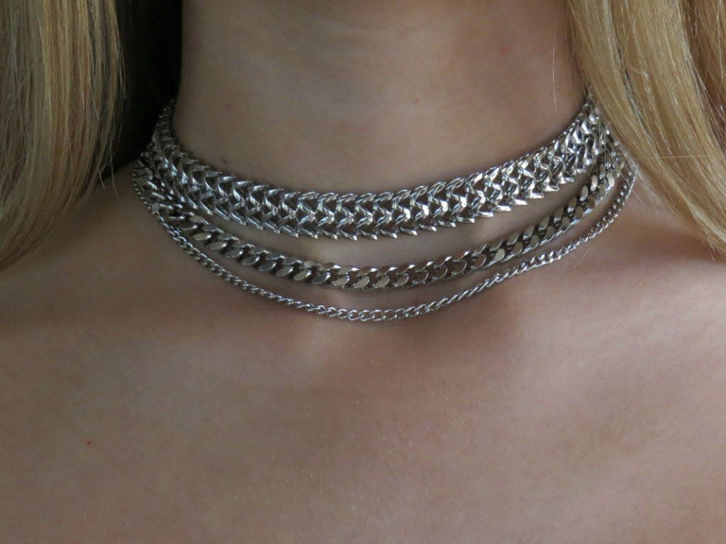 Silver Layered Choker Necklace Chokers Choker Necklace - Etsy