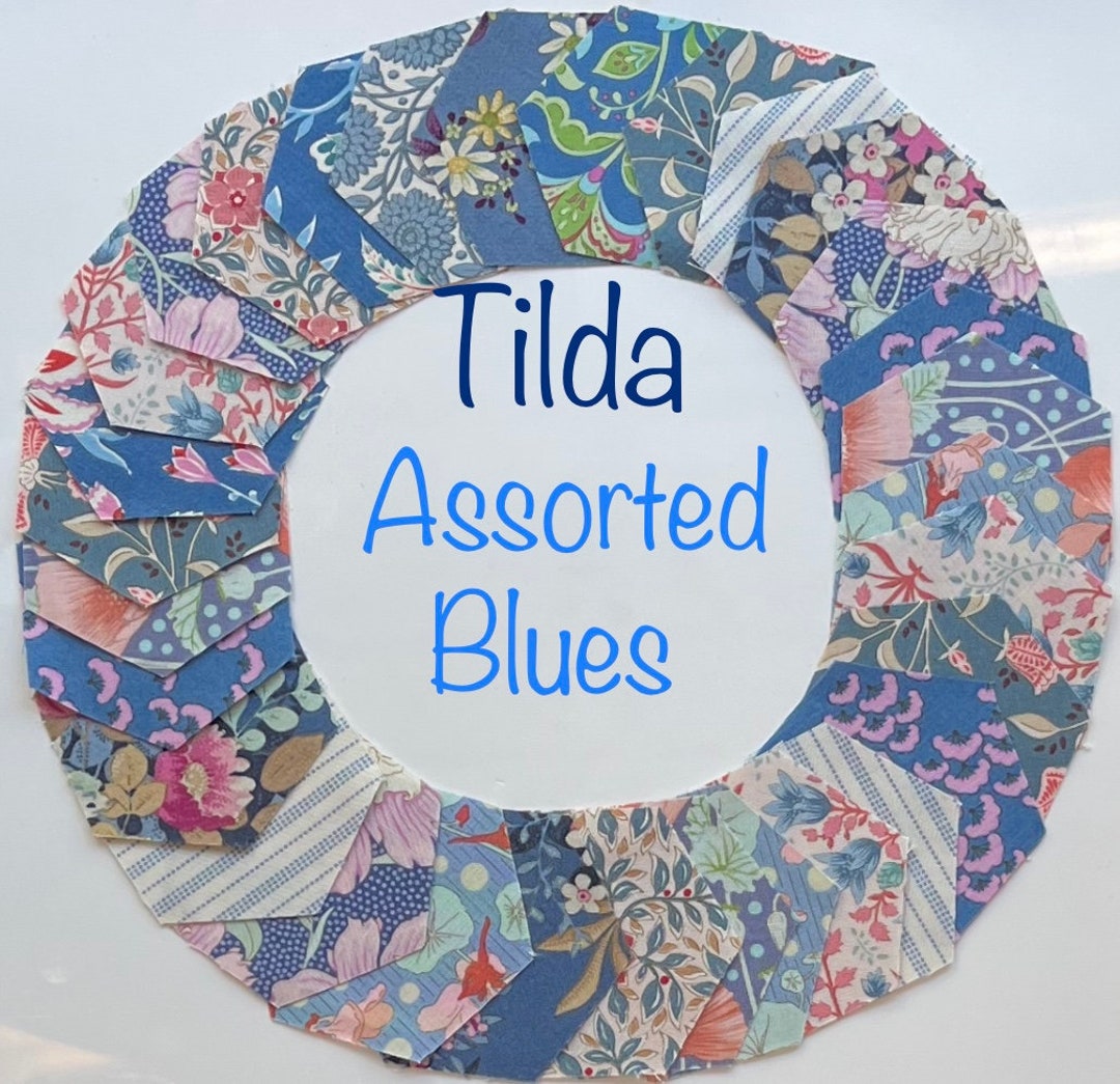 42 Precut Hexagons Assorted Blues Tilda Fabrics English Paper Piecing 1 ...