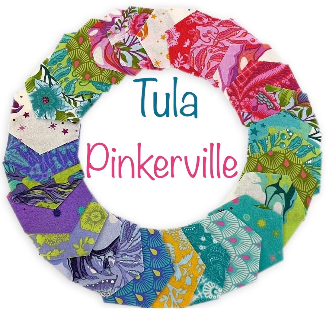 42 Precut Hexagons Tula Pink Pinkerville for English Paper Piecing Rare ...