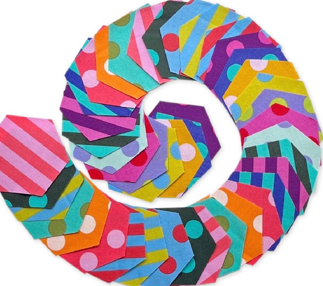 54 Precut Hexagons Tula Pink Pom Poms and Tent Stripes for English ...