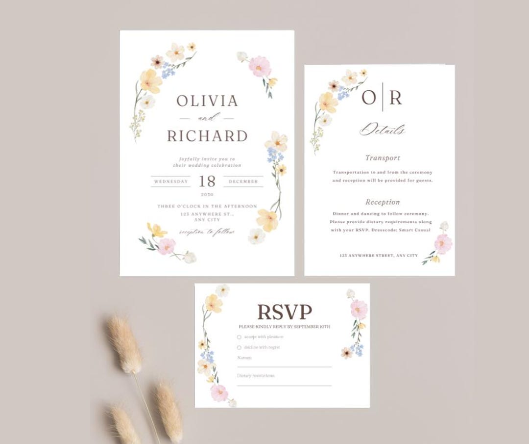 Spring Pastel Floral Wedding Invitation With RSVP - Etsy