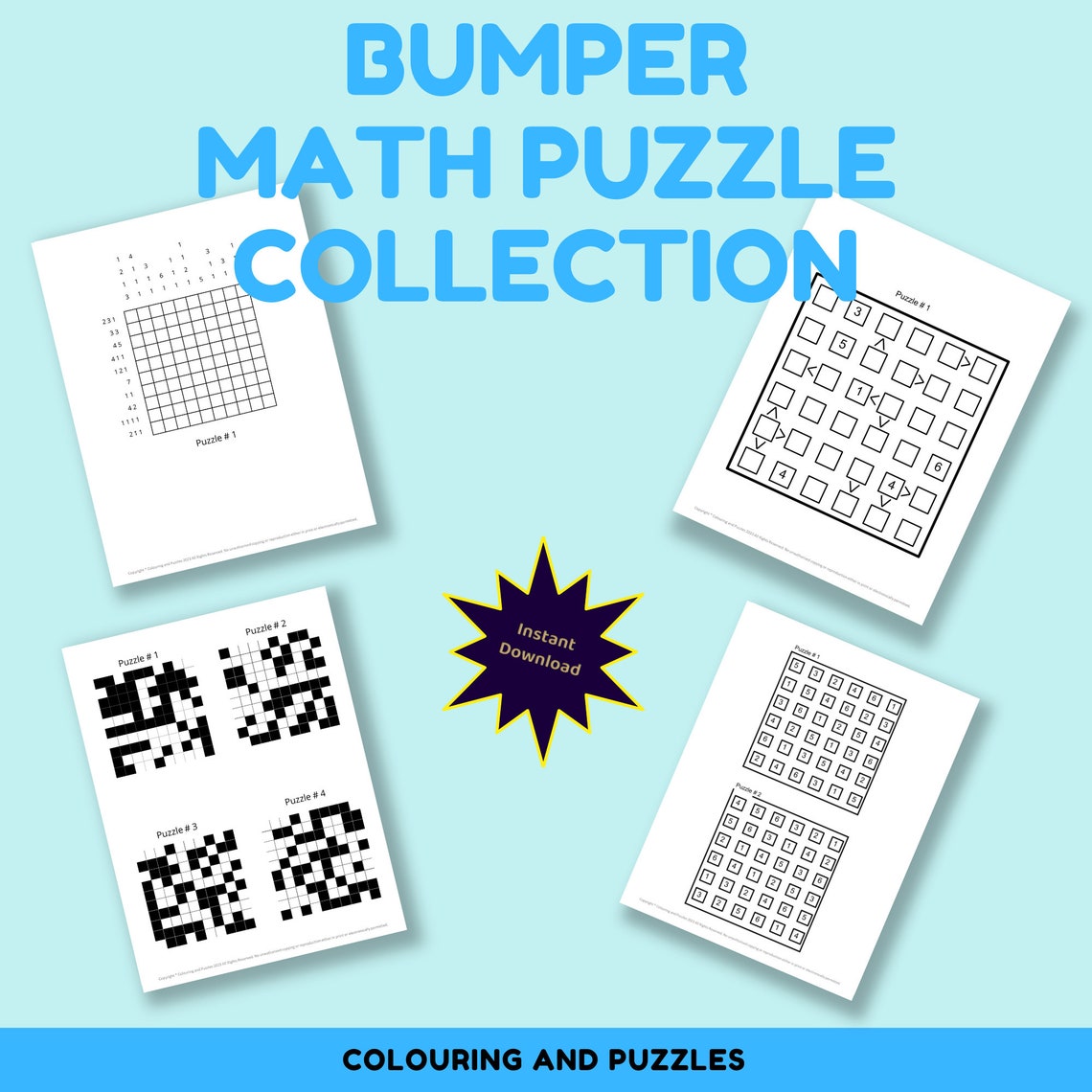 Bumper Math Puzzles Collection Math Crosswords, Nonograms, Takuzu ...