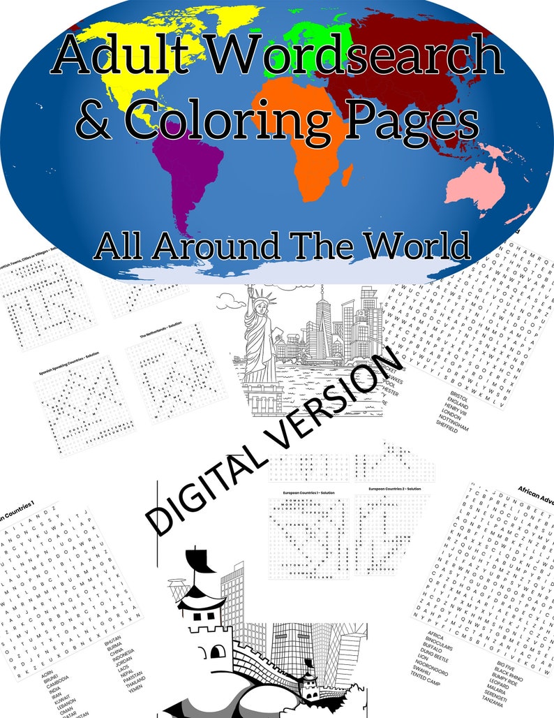 Digital Wordsearch Puzzle and Colouring Book All Around the World ...