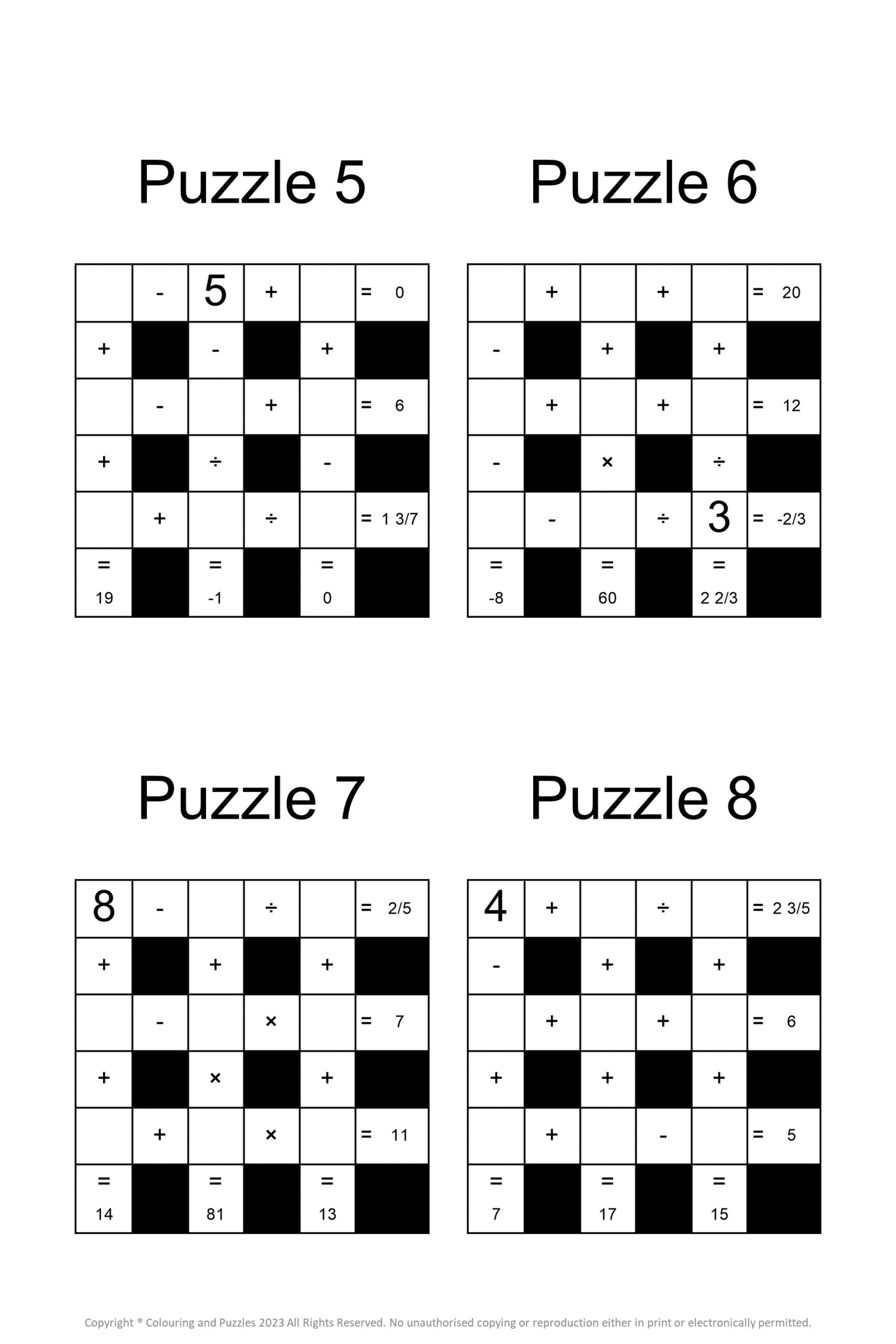 Cross Sum 500 Puzzles With Negative and Fractions Numbers to Solve Home ...