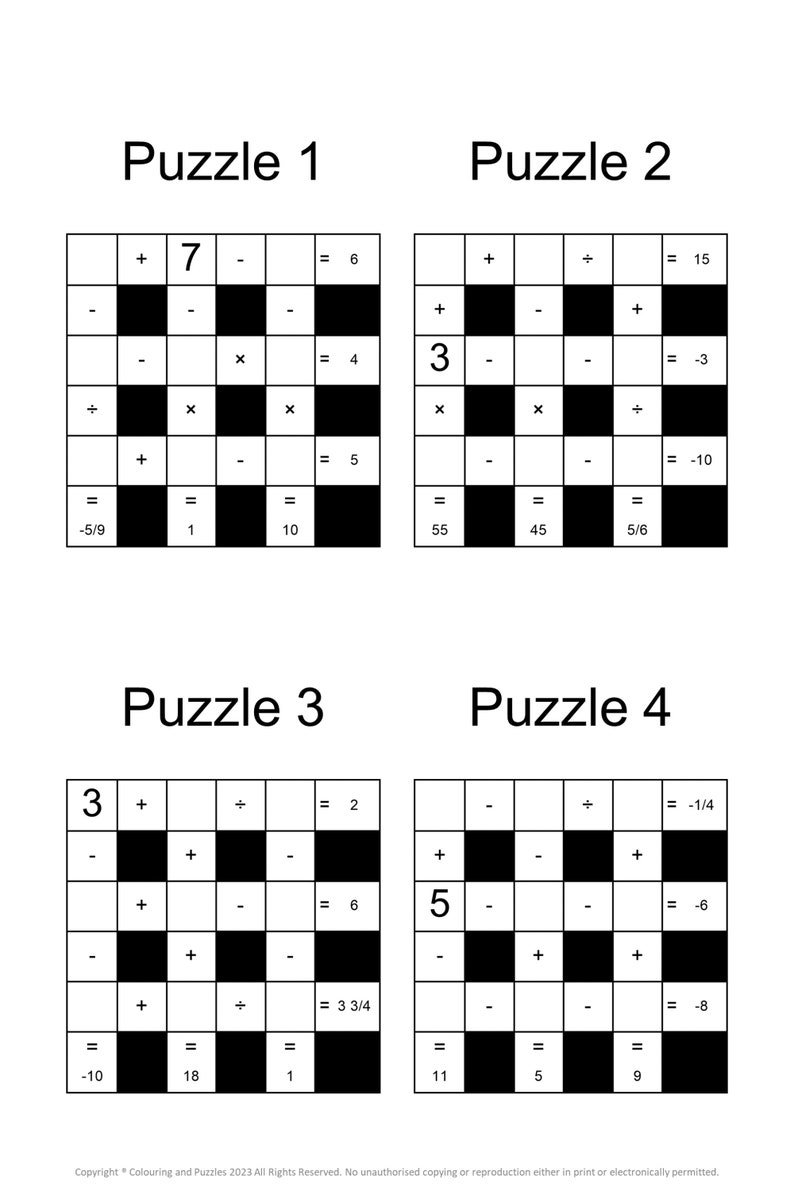 Cross Sum 500 Puzzles With Negative and Fractions Numbers to Solve Home ...