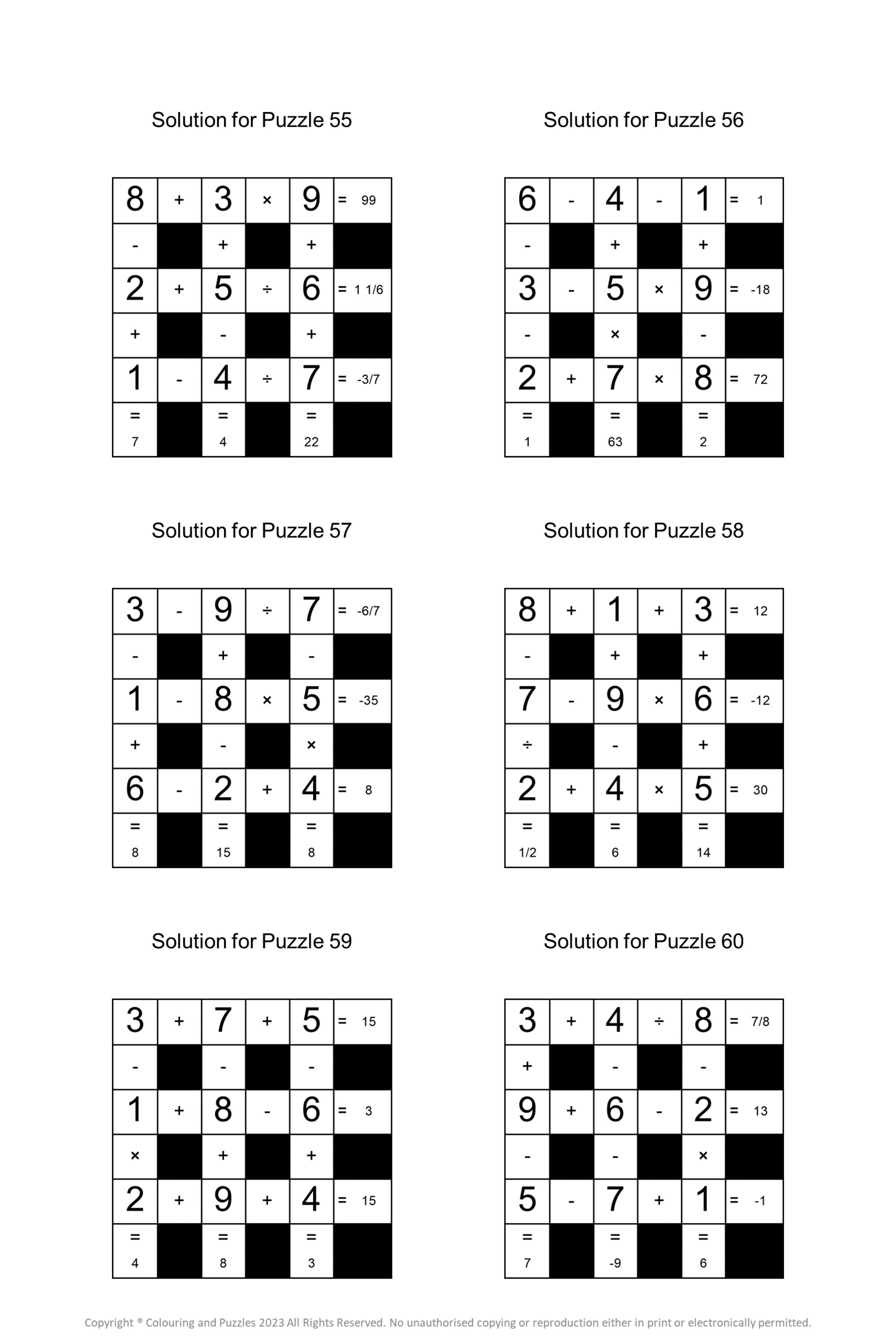 Cross Sum 500 Puzzles With Negative and Fractions Numbers to Solve Home ...