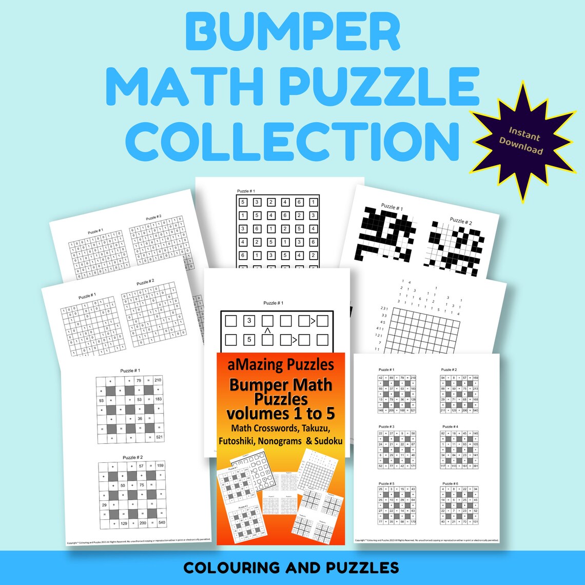 Bumper Math Puzzles Collection Math Crosswords, Nonograms, Takuzu ...