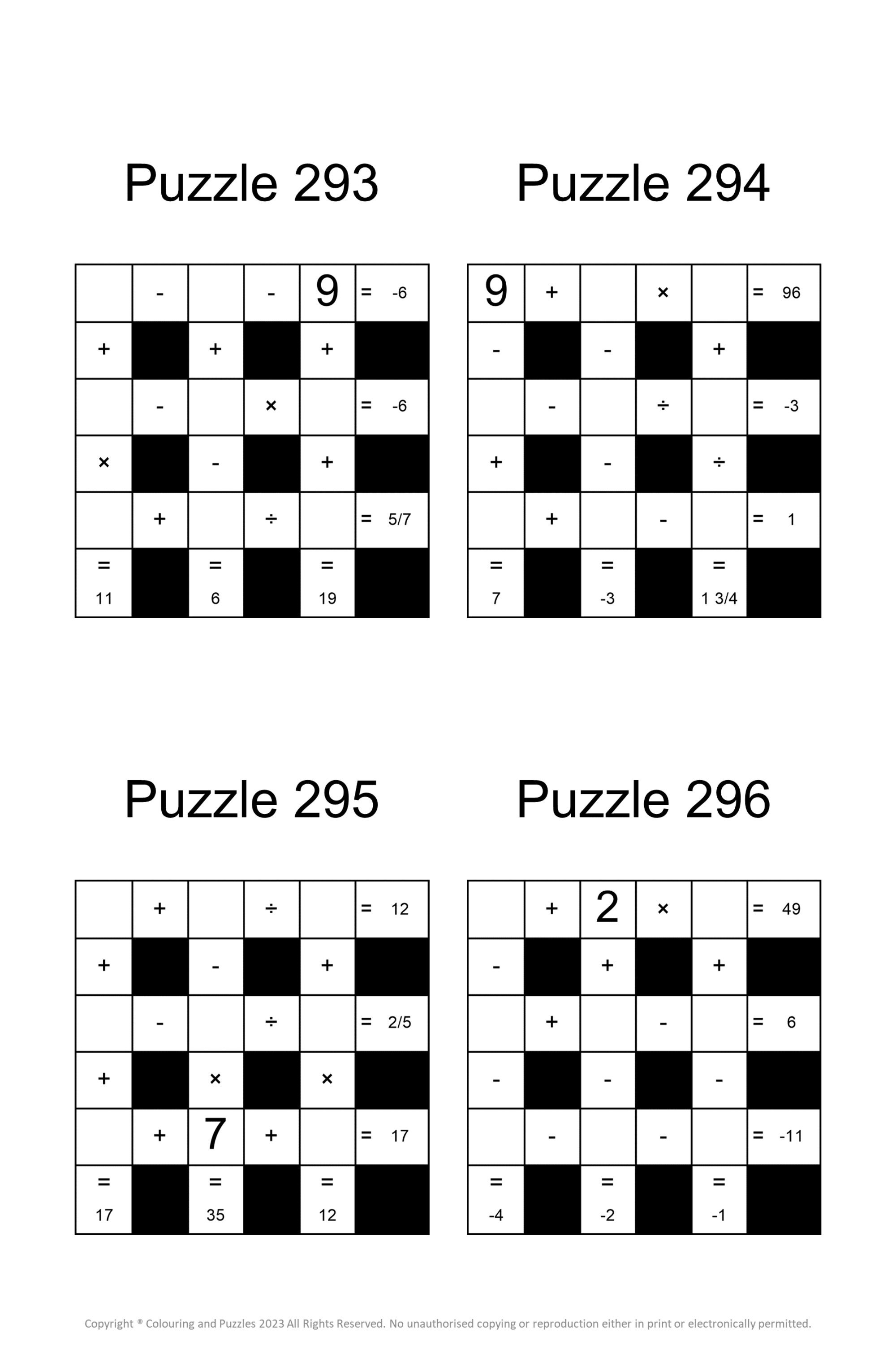 Cross Sum 500 Puzzles With Negative and Fractions Numbers to Solve Home ...
