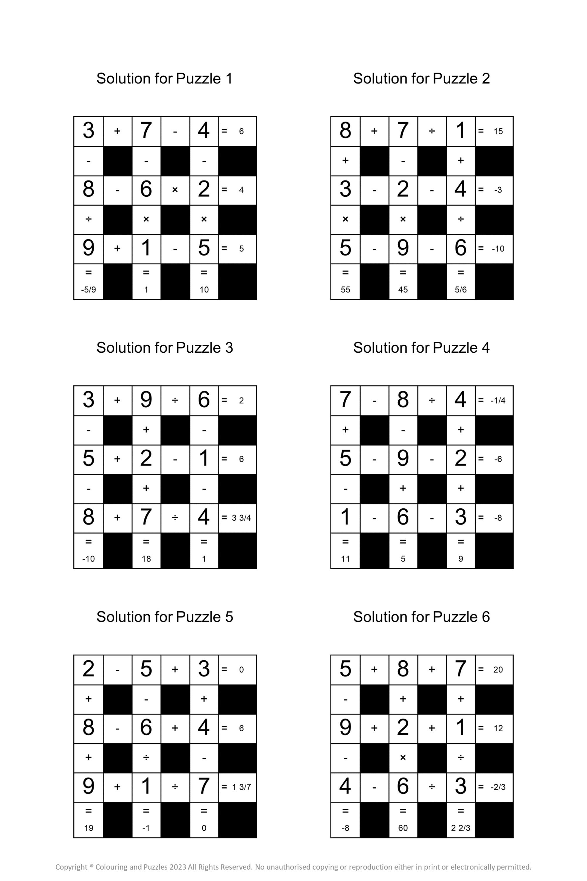 Cross Sum 500 Puzzles With Negative and Fractions Numbers to Solve Home ...