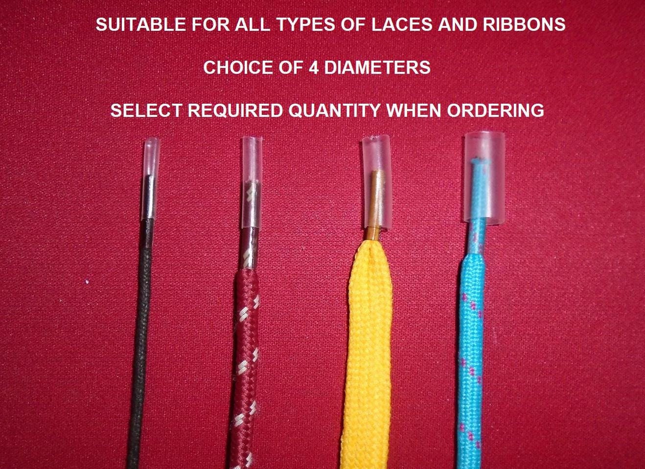 Clear Transparent Aglets Shoelace Tips Ends - Choice of 4 Diameters ...