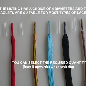 Clear Transparent Aglets Shoelace Tips Ends Choice of 4 Diameters Make ...