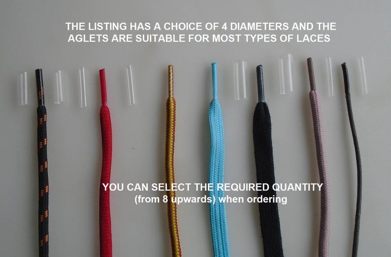 Clear Transparent Aglets Shoelace Tips Ends - Choice of 4 Diameters ...
