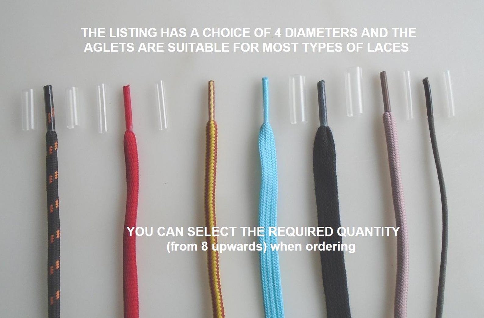 Clear Transparent Aglets Shoelace Tips Ends - Choice of 4 Diameters - Make Repair DIY - Select ...