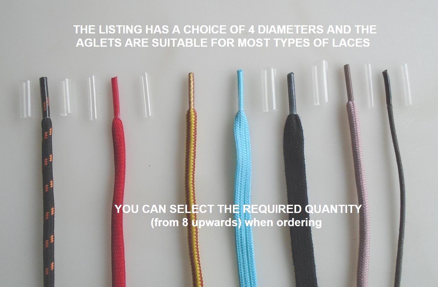 Clear Transparent Aglets Shoelace Tips Ends - Choice of 4 Diameters ...