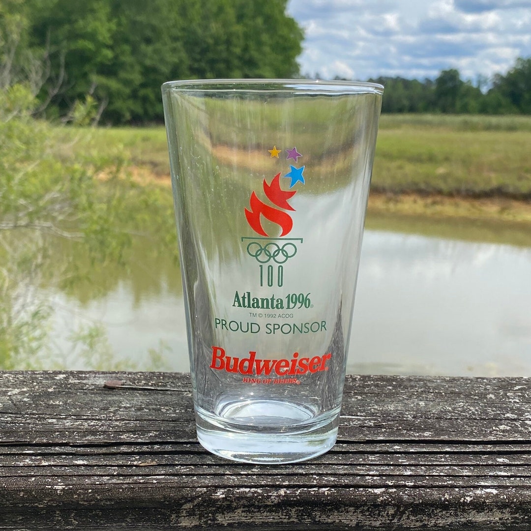 Vintage 16 Oz Libbey Budweiser King of Beers Atlanta 1996 Olympics 100 Years Torch Barware Beer ...