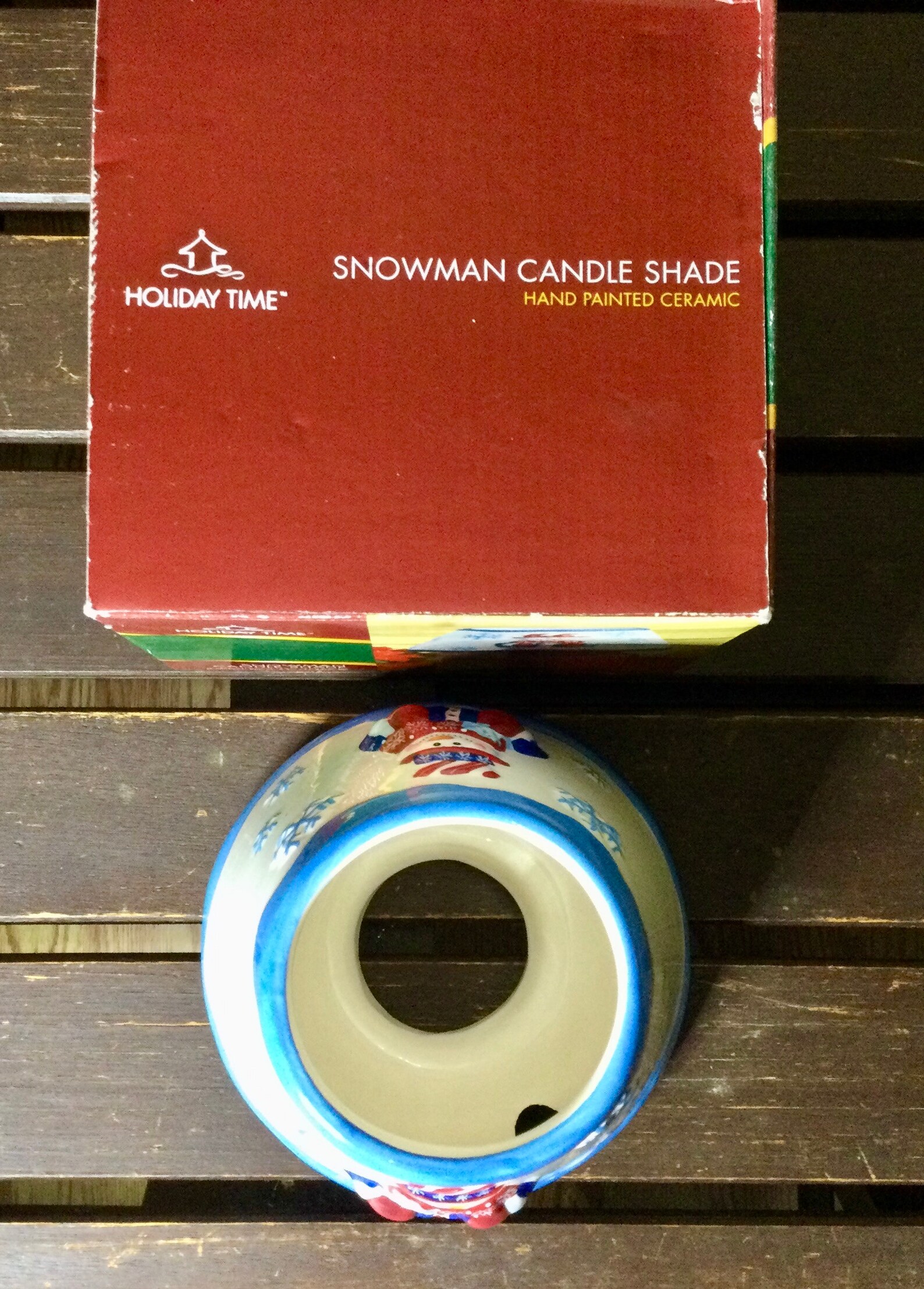 Snowman Candle Shade Hand Painted Ceramic Candle Shade Winter Patriotic ...