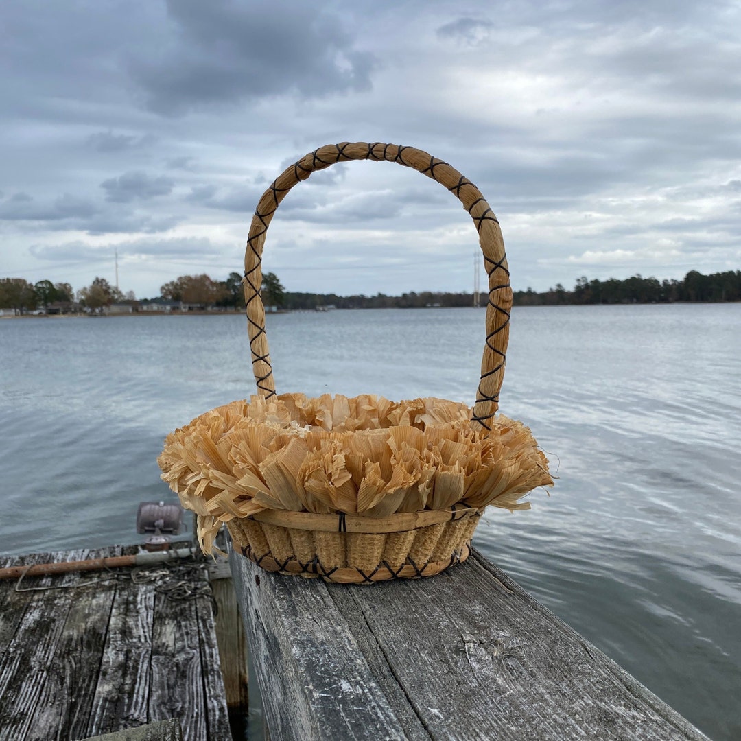 13” Tall Round Corn Cob Husk Basket W/ Handle - Thanksgiving Fall ...