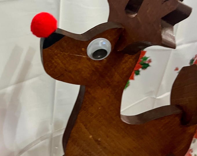 Wooden Rudolph the Red Nosed Reindeer Christmas Holiday Decor Statue ...