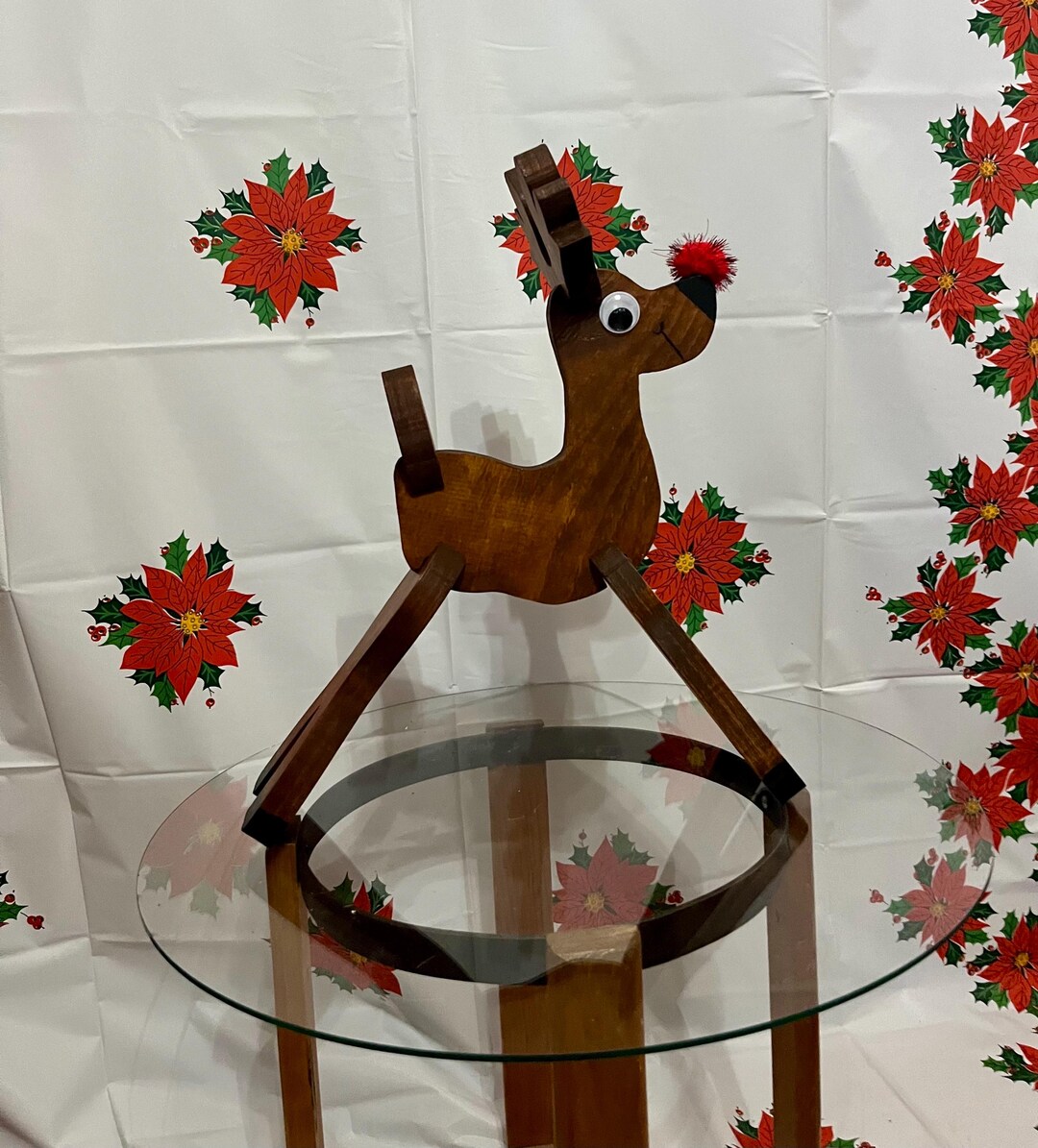 Wooden Rudolph the Red Nosed Reindeer Christmas Holiday Decor Statue ...