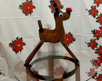 Wooden Rudolph the Red Nosed Reindeer Christmas Holiday Decor Statue ...