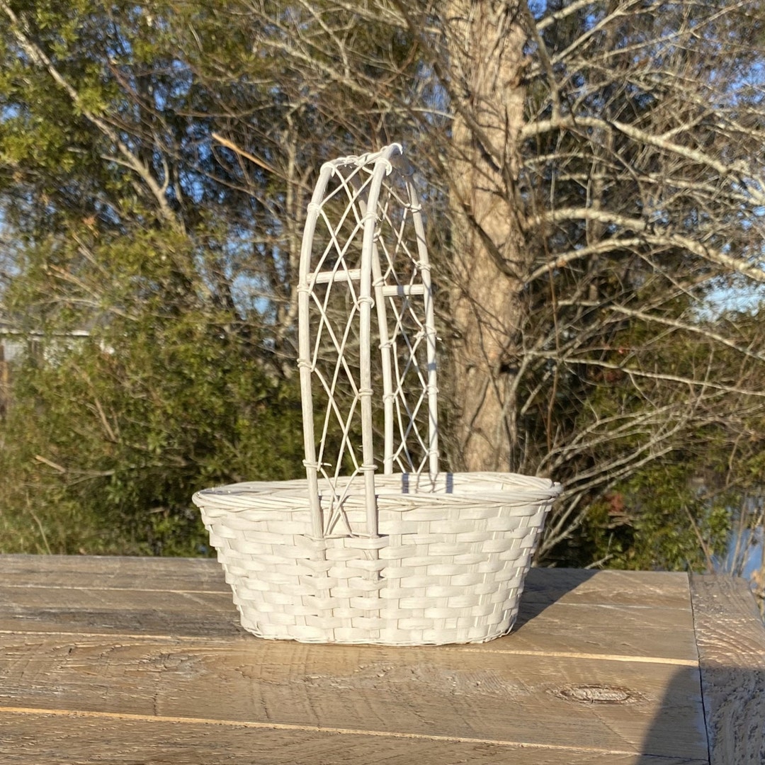 12.5 Tall White Oval Weave Easter Basket Tall Arch Handle Oblong Easter ...