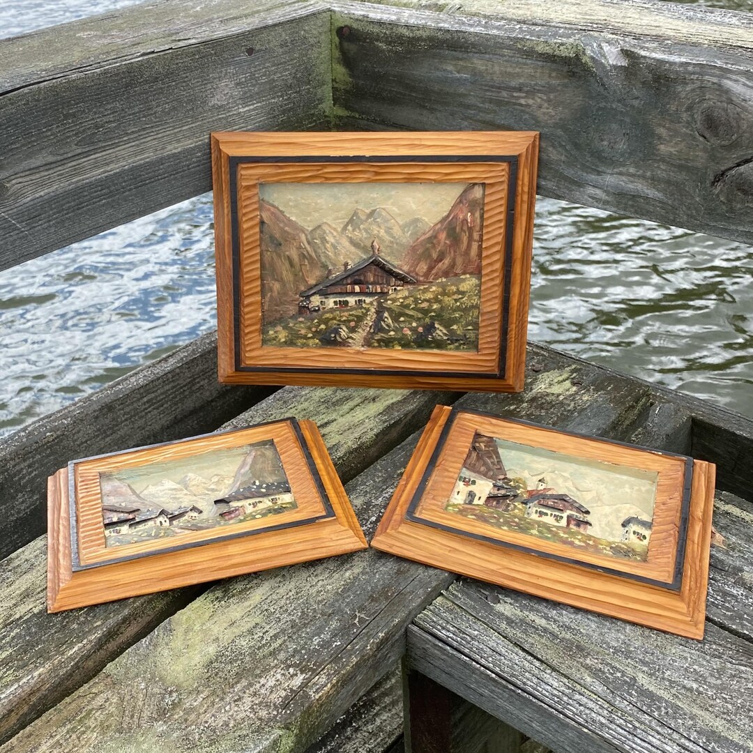 Set of 3 Vintage German Landscape Wall Hangings Oberammergou Garmisch ...