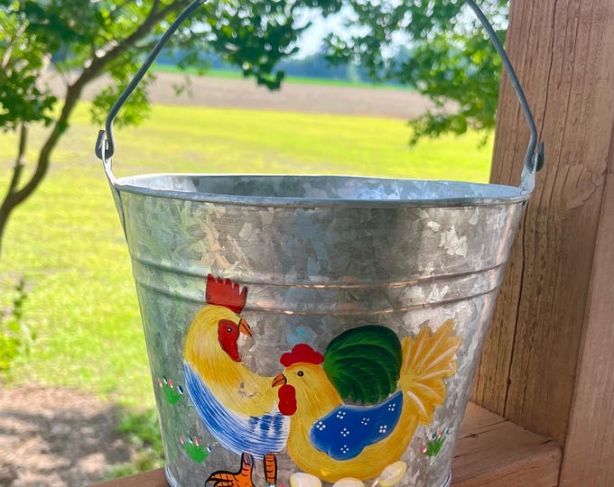 Bucket / Basket / Pail W/ Wooden Handle / Farm Bucket / Farm House ...