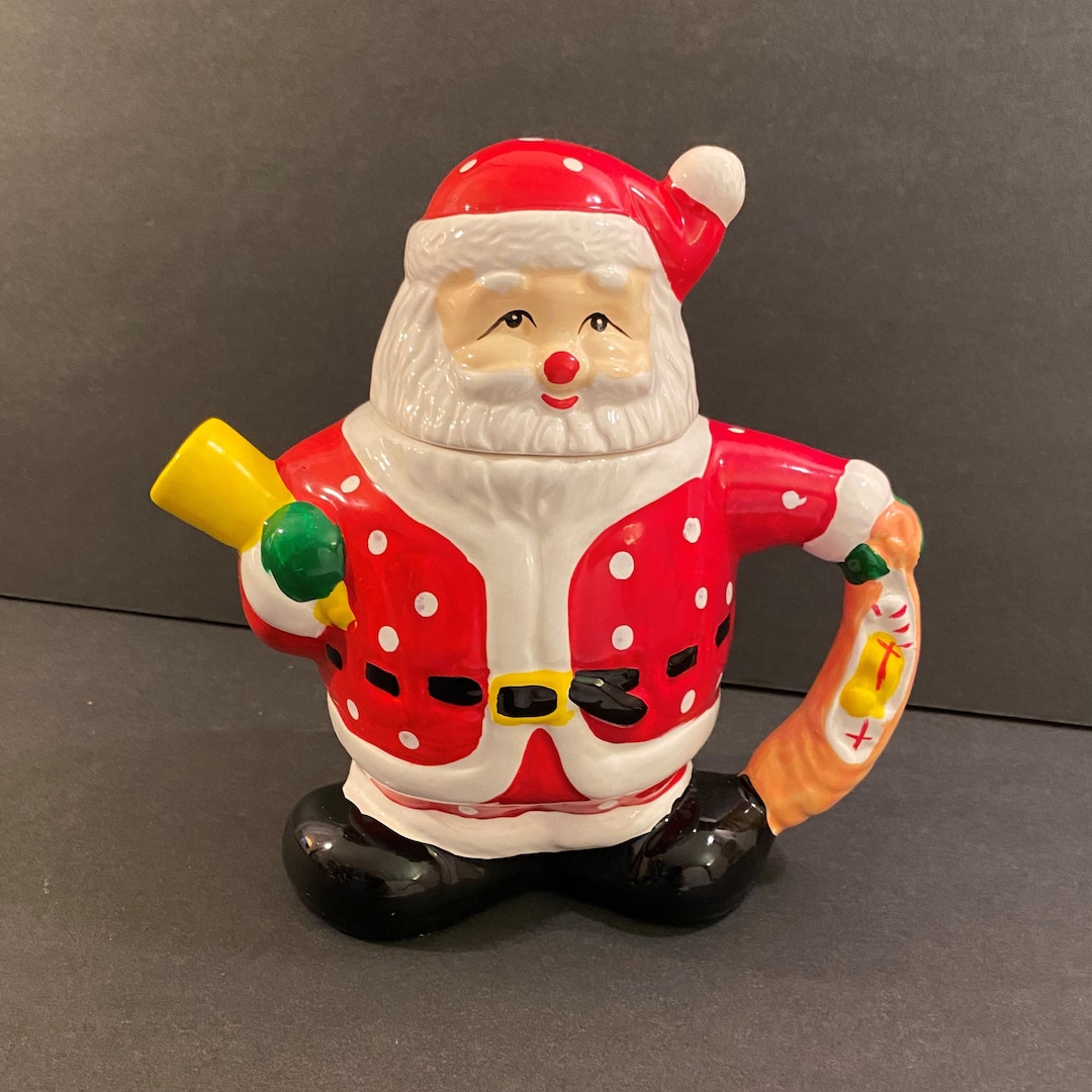 Santa Claus Teapot - Handpainted Christmas Ceramic Saint Nicholas Jolly ...